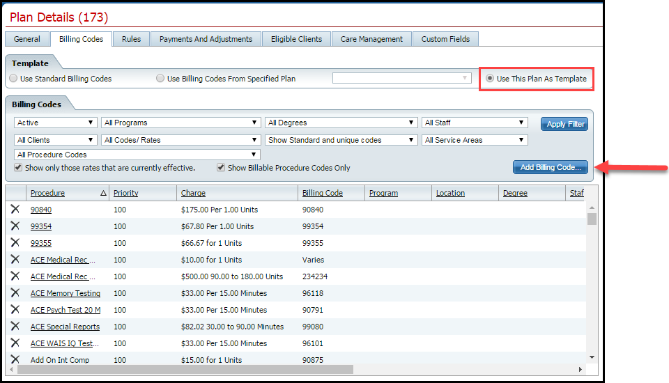 Add a Billing Code for a Plan